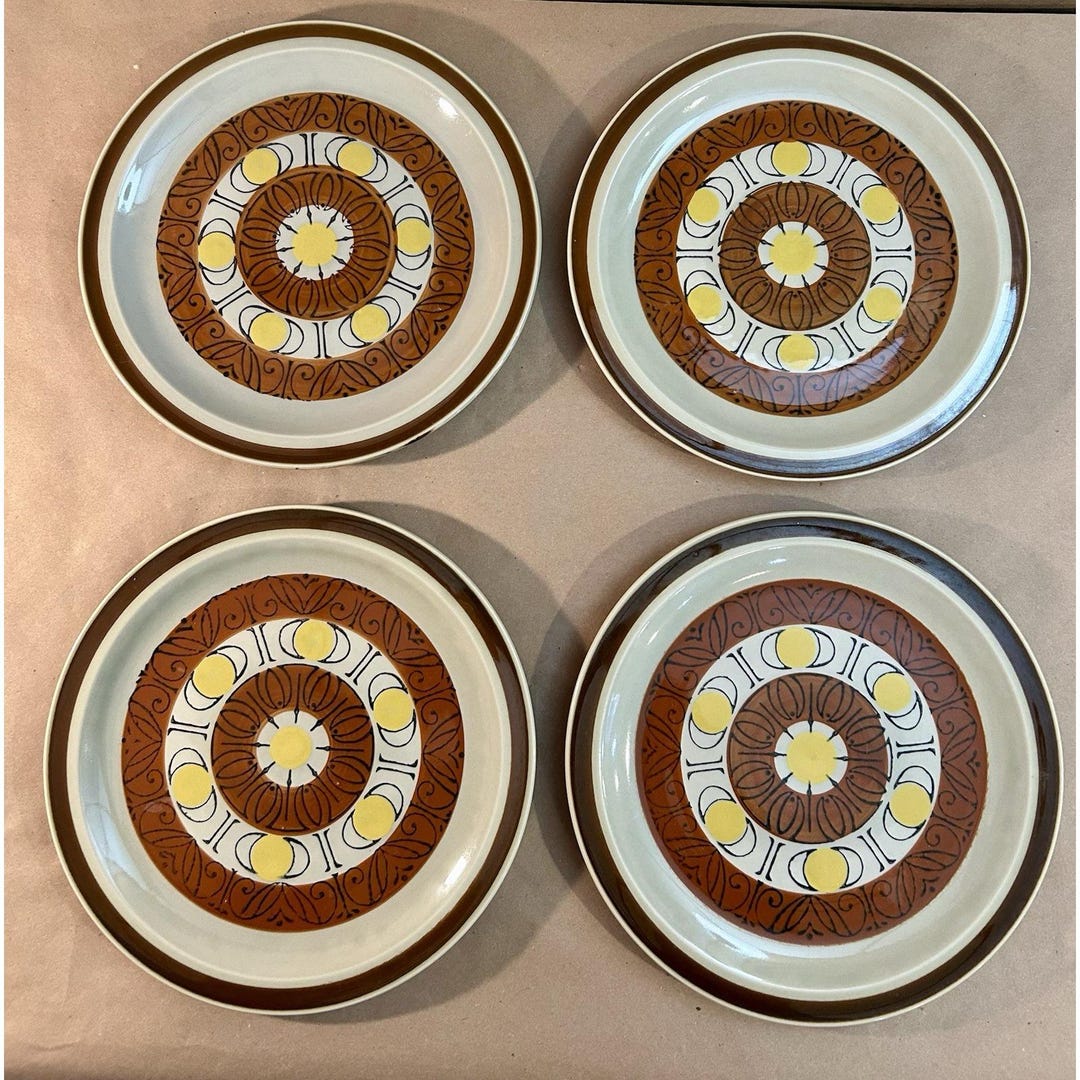Topaz Stoneware-sunburst-japan-4 Dinner Plates-10.5"- Vintage-hand ...