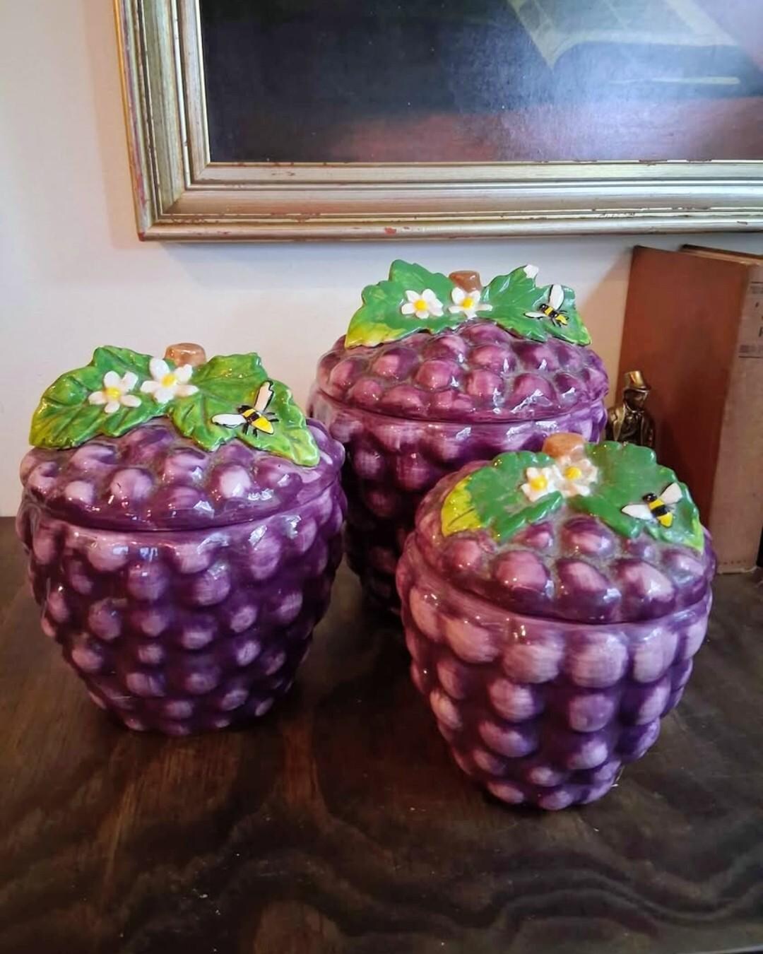 Vintage Grape Canister Set With Bee Lids • 1970s Ceramic Kitchen ...