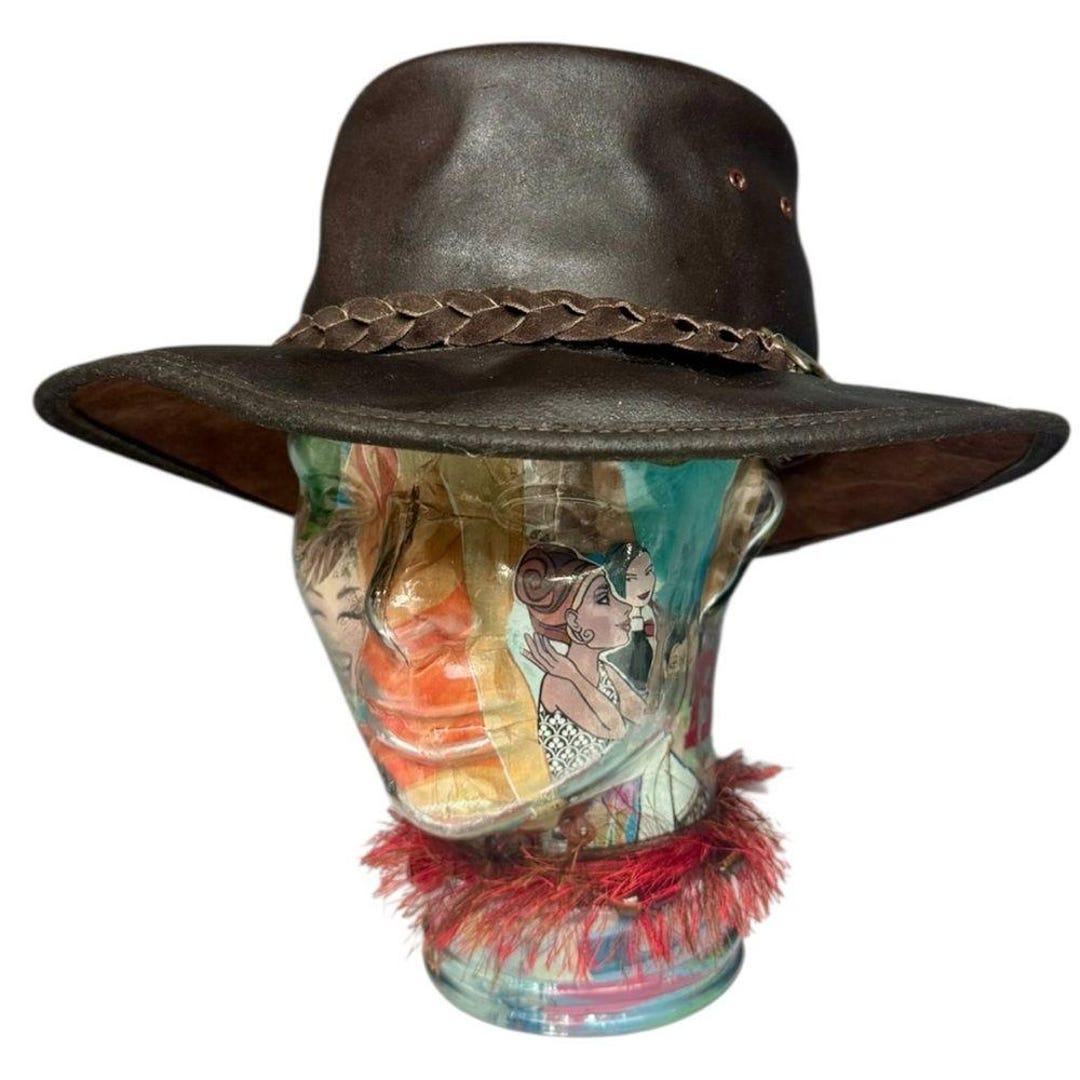 BC Hats Australian Brown Leather Outback Hat Genuine Steer Hide Size ...