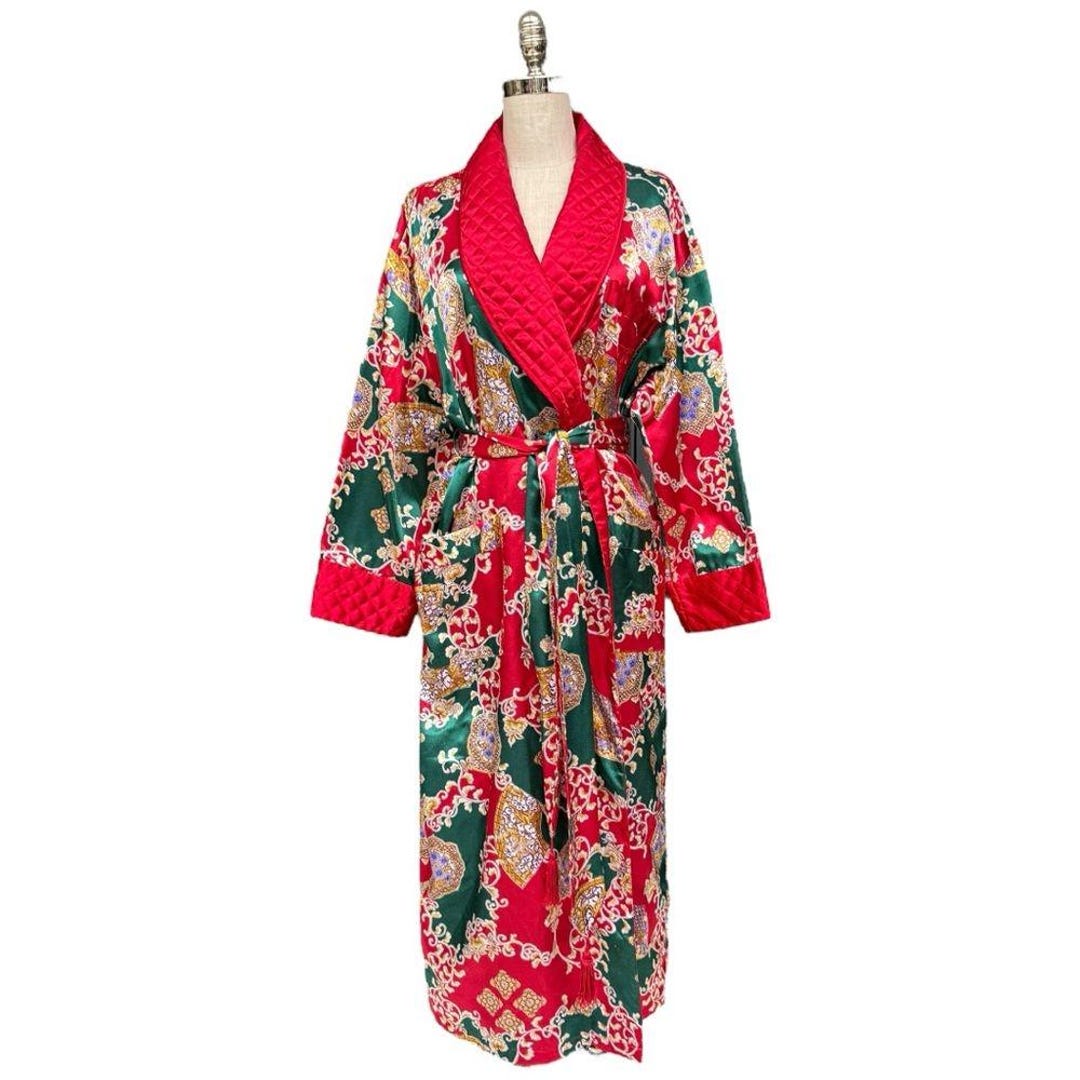 Vintage Victorias Secret Quilted Satin Robe - Red & Green Baroque Print ...