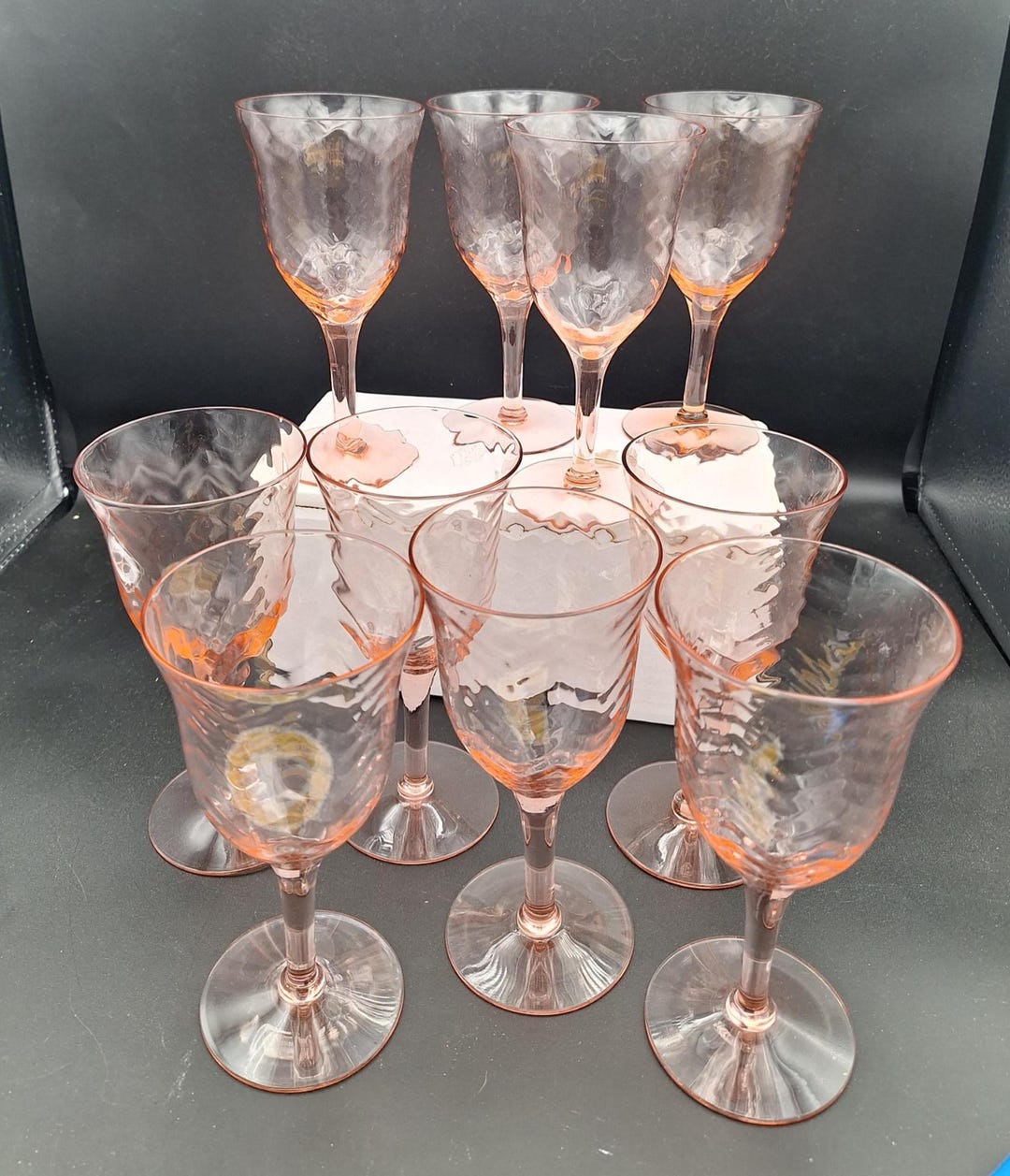 Pink Depression Elegant Glass Water/ Wine Goblets Diamond Pattern ...