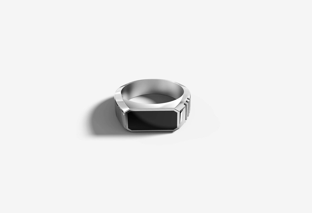 Natural Black Onyx Ring, Mens Signet Ring Silver, Statement Pinky Ring ...