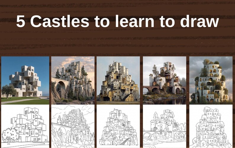 5 Castles to Draw: Coloring Book - Etsy