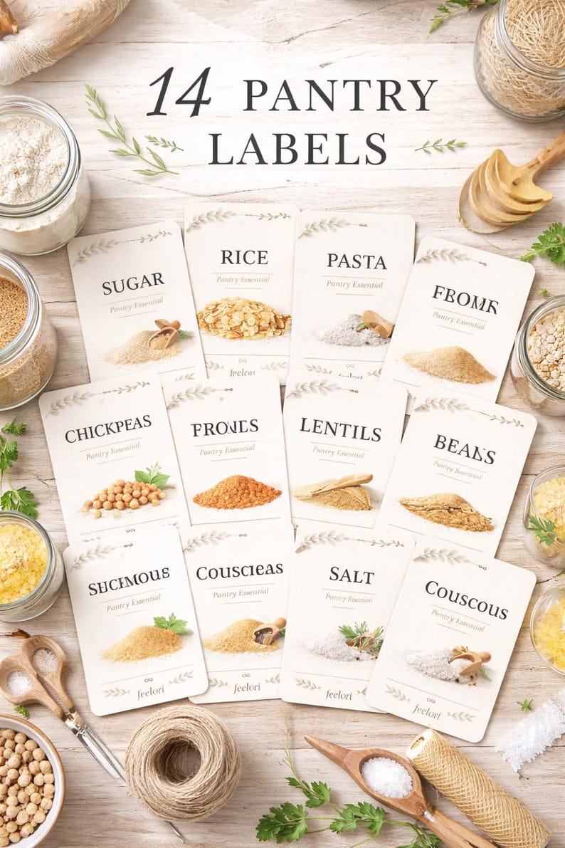 Minimal Pantry Labels Set | Kitchen Jar Organization | Dry Food Storage ...