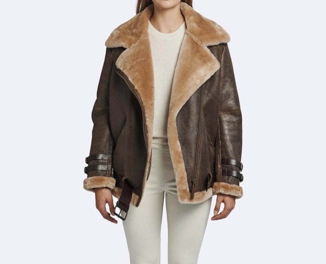 Faux Fur Lined Shearling Coat for Women | Handmade Winter Leather ...