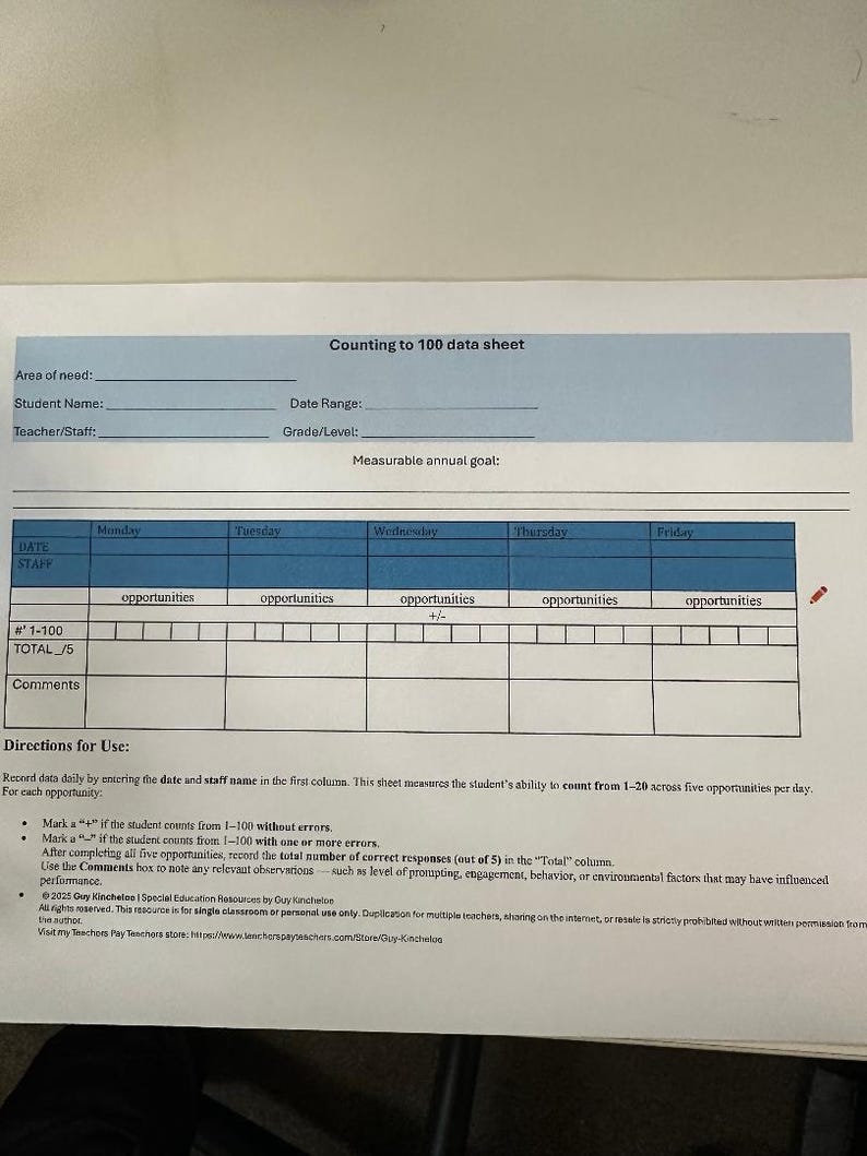 Counting to 100 Data Sheet - Etsy