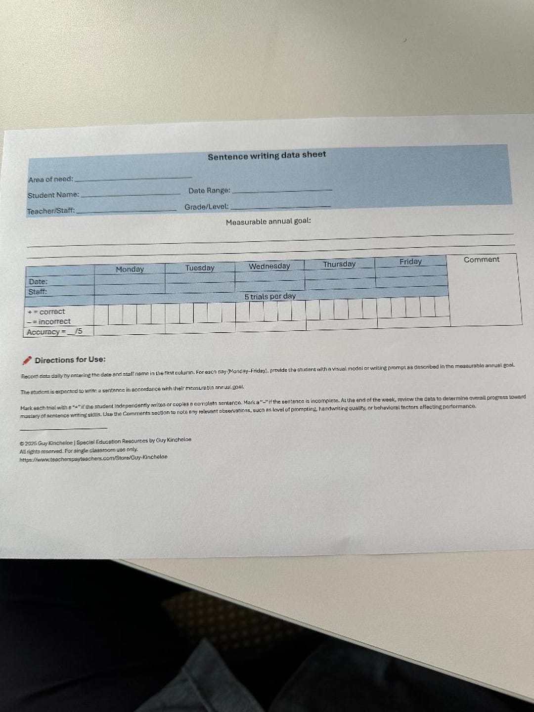 Sentence Writing Data Tracker - Etsy Canada