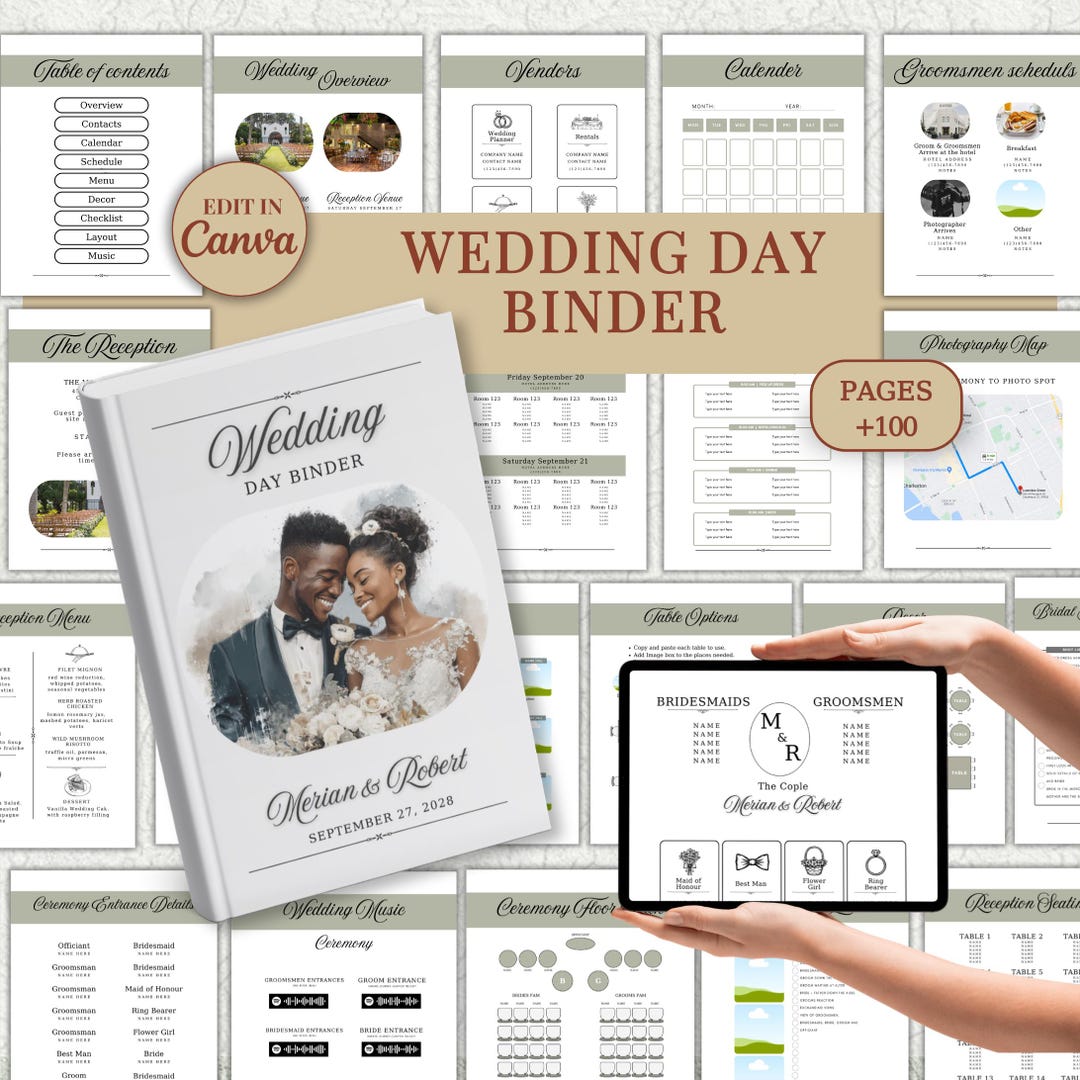 Elegant Wedding Binder Template | Editable Canva Planner (digital ...