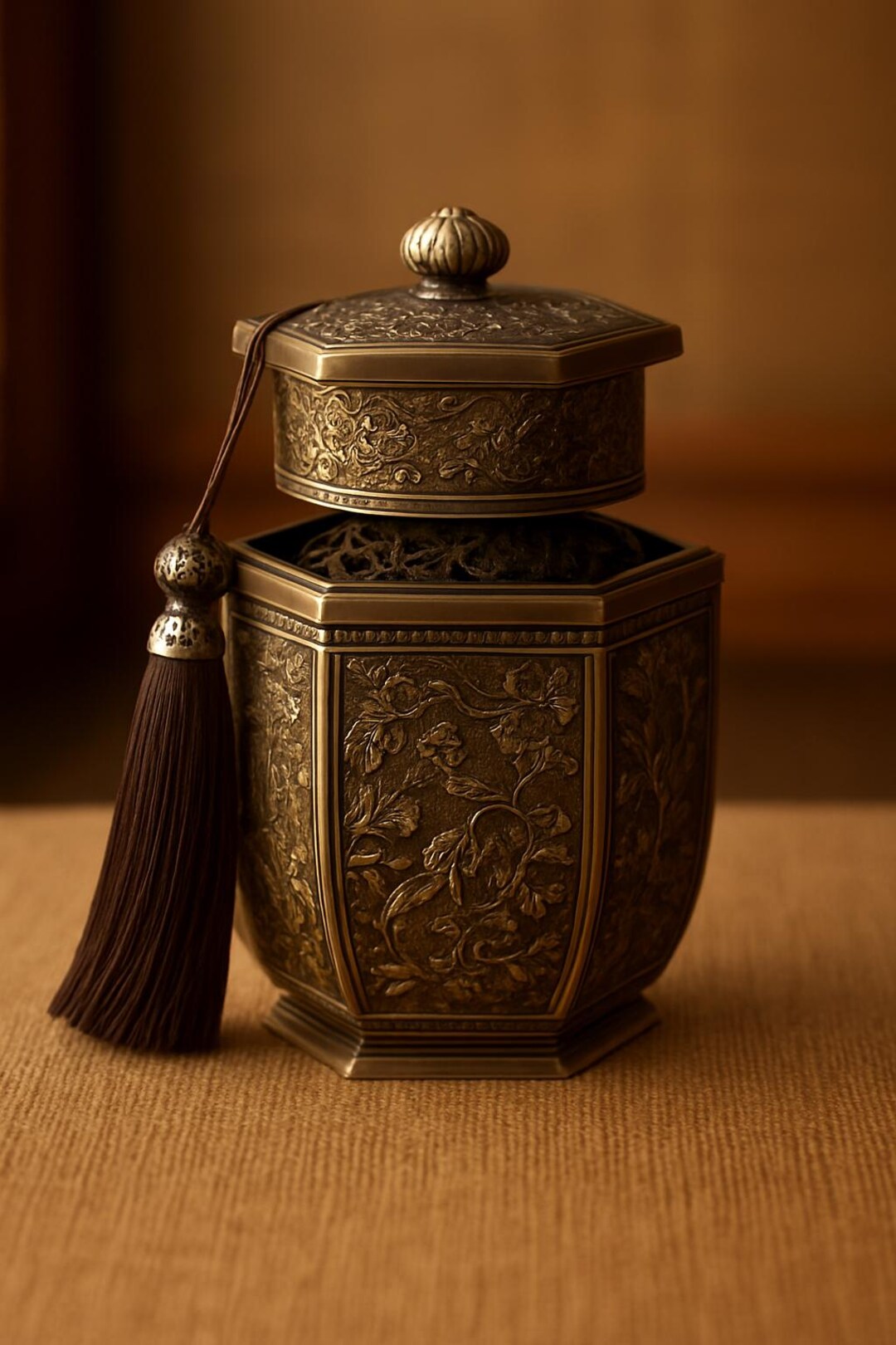 Captivating Antique Tea Caddy From Japan – Brass Tea Box With Elegant ...