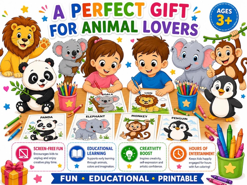 Animal Coloring Book for Kids | 30 Printable Pages, Learn Names (PDF ...
