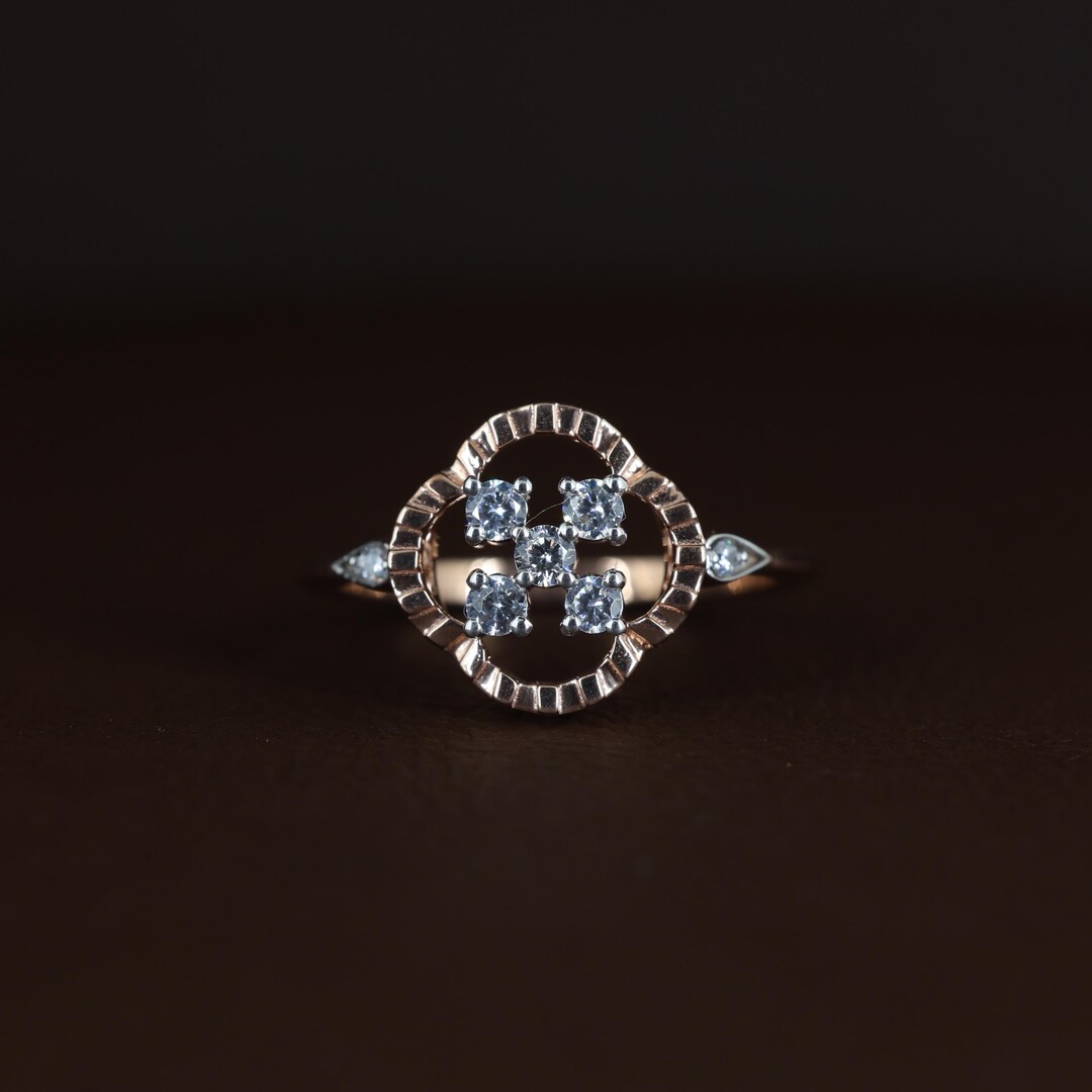 Five Stone Moissanite Engagement Ring, 14K Yellow Gold Flower Ring - Etsy