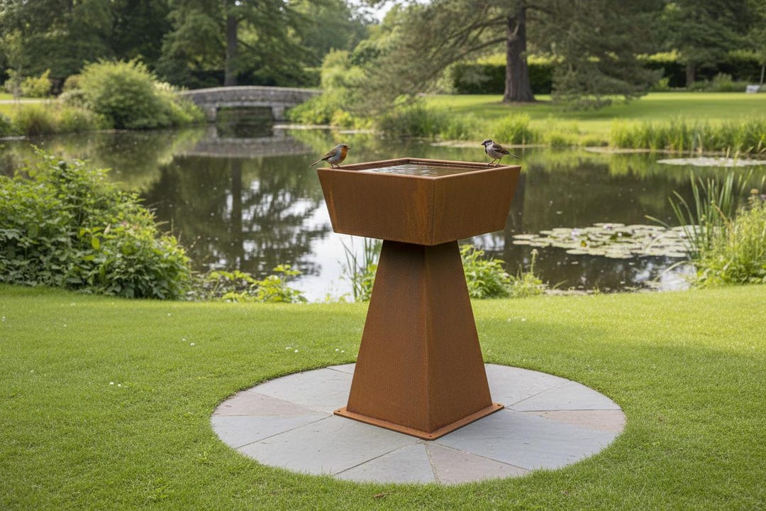 Corten Steel Square Bird Bath – Modern Sculptural Ornament - Etsy