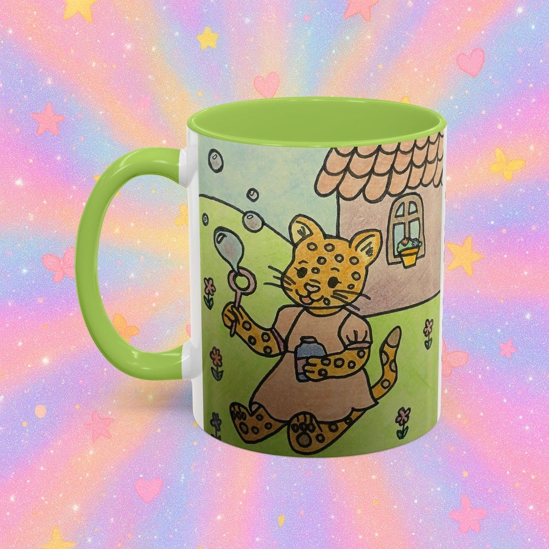 Kawaii Leopard Bubble Mug / Whimsical Inner Child Healing Art / Comfort ...