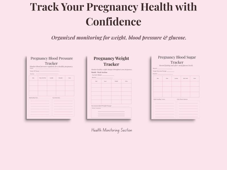 Pregnancy Health Tracker Printable Bundle, 21 Page Prenatal Planner PDF ...