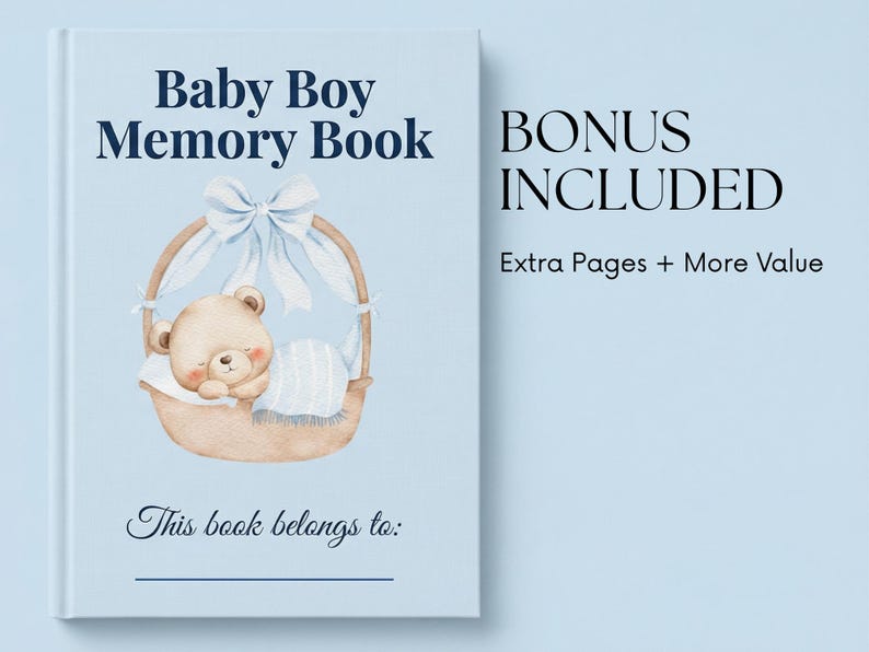 Baby Boy Memory Book, First Year Milestone Journal, Minimalist Keepsake ...