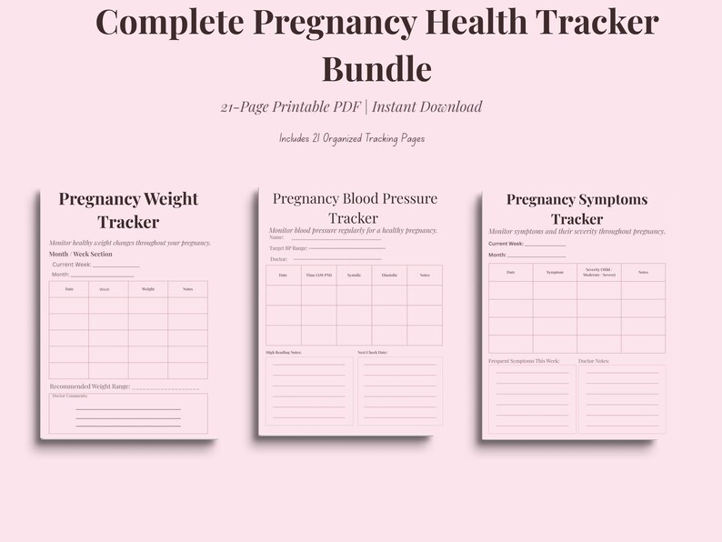 Pregnancy Health Tracker Printable Bundle, 21 Page Prenatal Planner PDF ...
