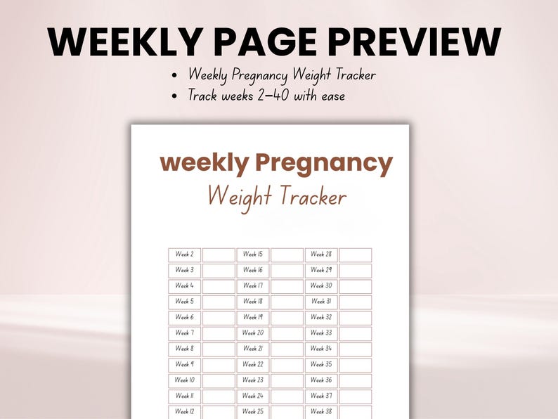Pregnancy Weight Tracker, Weekly Gain Log, Prenatal Journal (digital ...