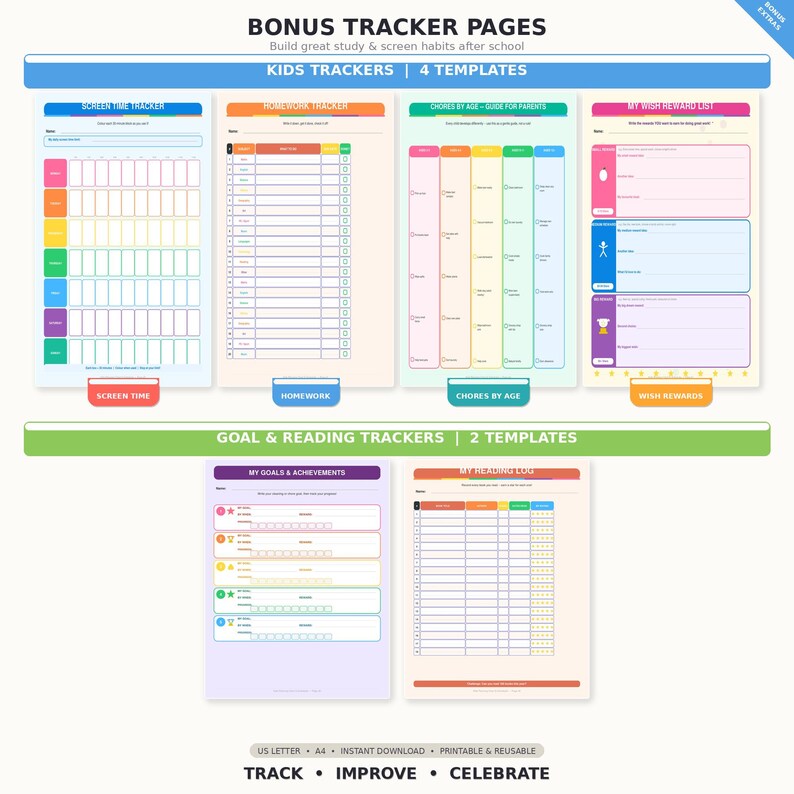 Kids Chore Chart Bundle | Daily Routine, Reward, Habit Tracker ...
