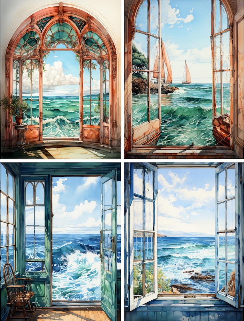 8 Ocean Theme Glossy Blank Note Cards With Envelopes and Organza Bag - Etsy