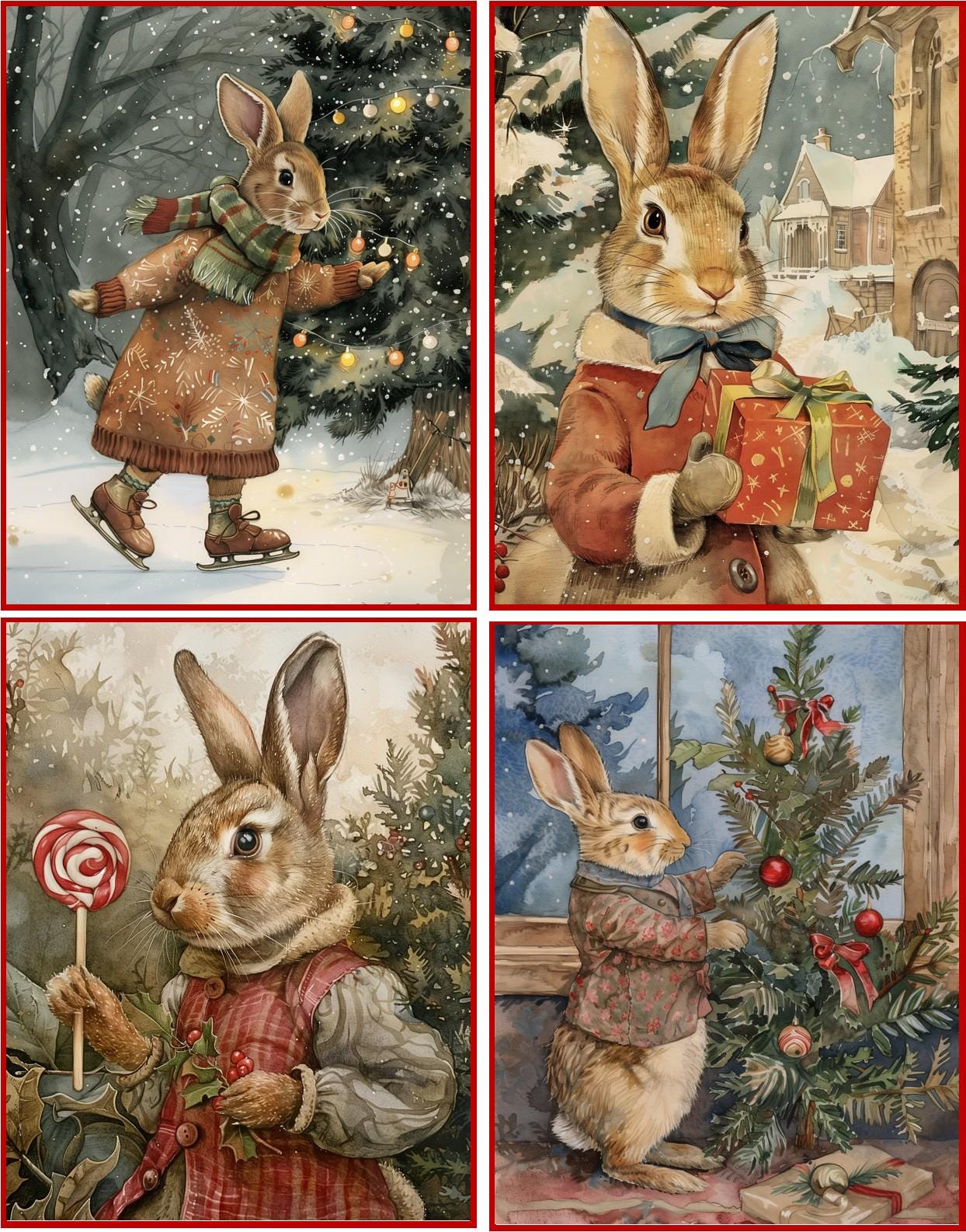8 Christmas Peter Rabbit Vintage Victorian Glossy Blank Fold Out ...