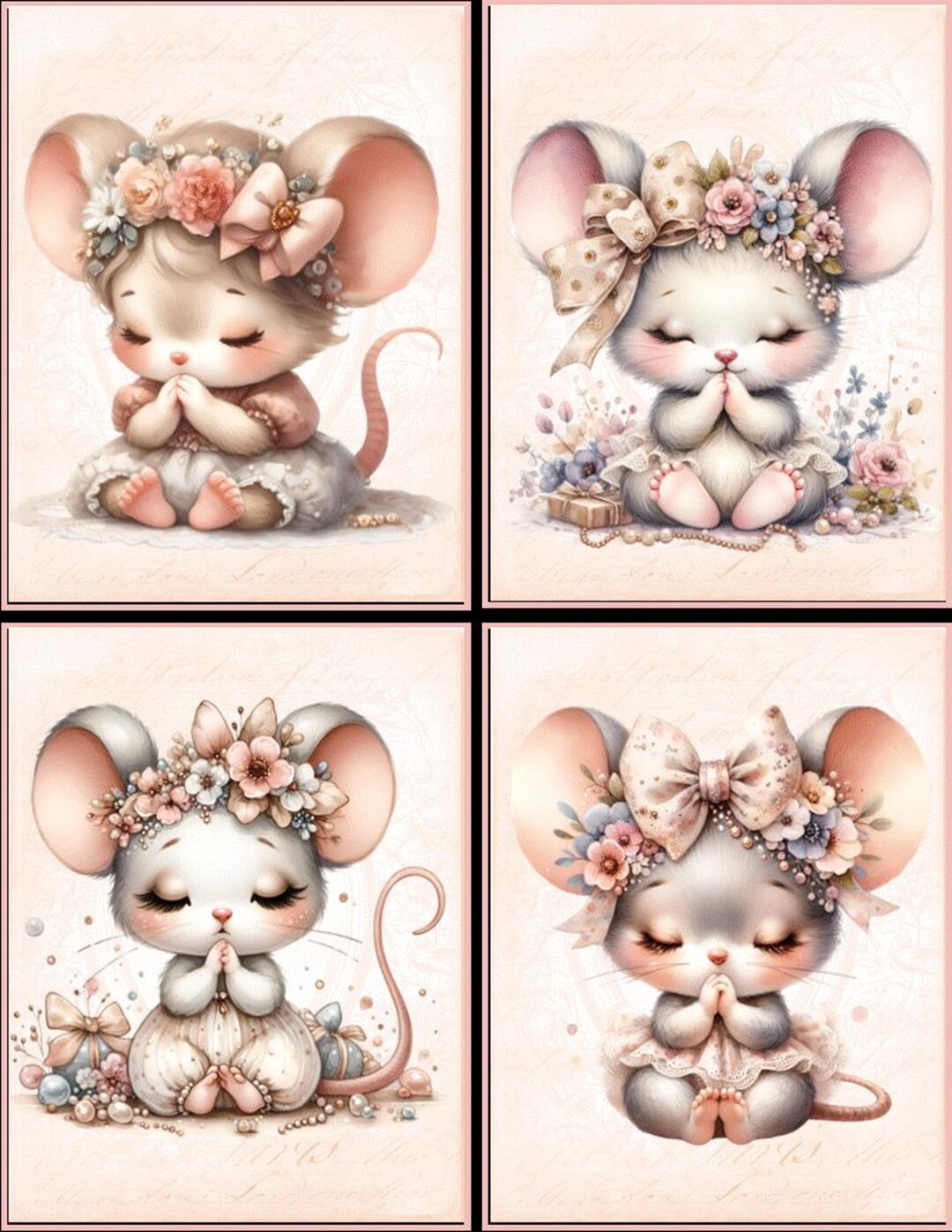 8 Assorted Mouse Mice Praying Gratitude Fantasy Shabby Chic Christian ...