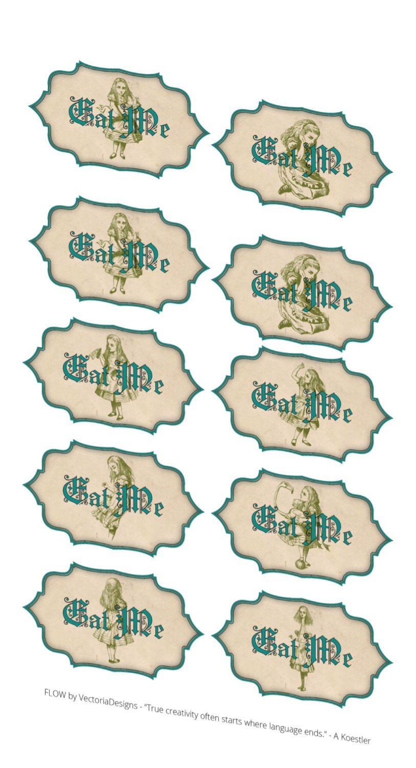 Alice in Wonderland 10 Large Eat Me Glossy Laminated Labels - Etsy