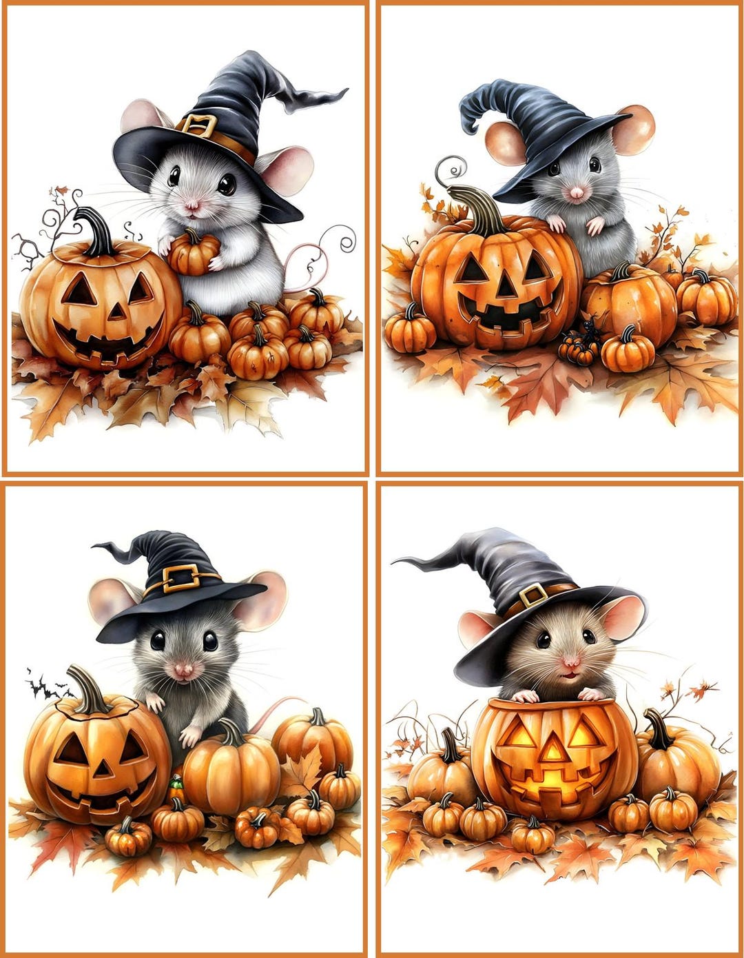 8 Assorted Halloween Mice Mouse Pumpkins Fall Autumn Glossy Blank Fold ...