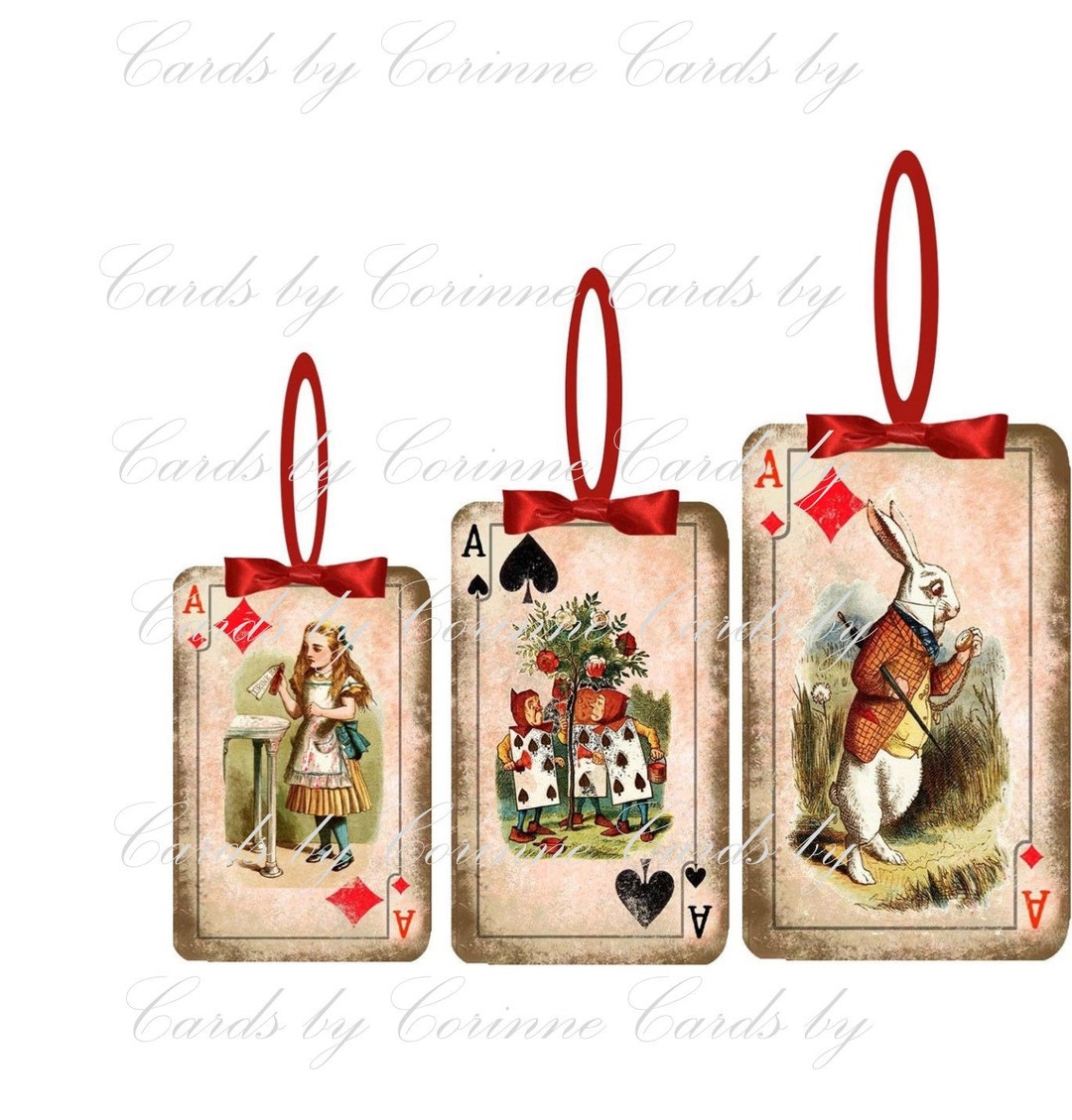 Alice in Wonderland Playing Card Christmas Ornaments Set of 8 - Etsy