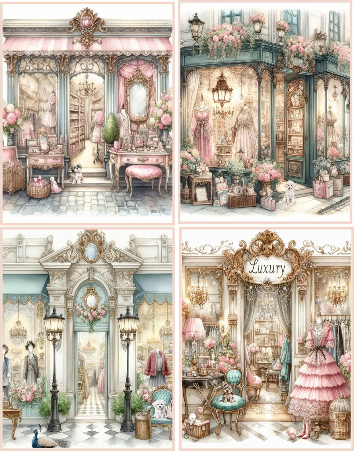 8 Shabby Chic Vintage Whimsical Luxury Shop Fantasy Glossy Blank Fold ...