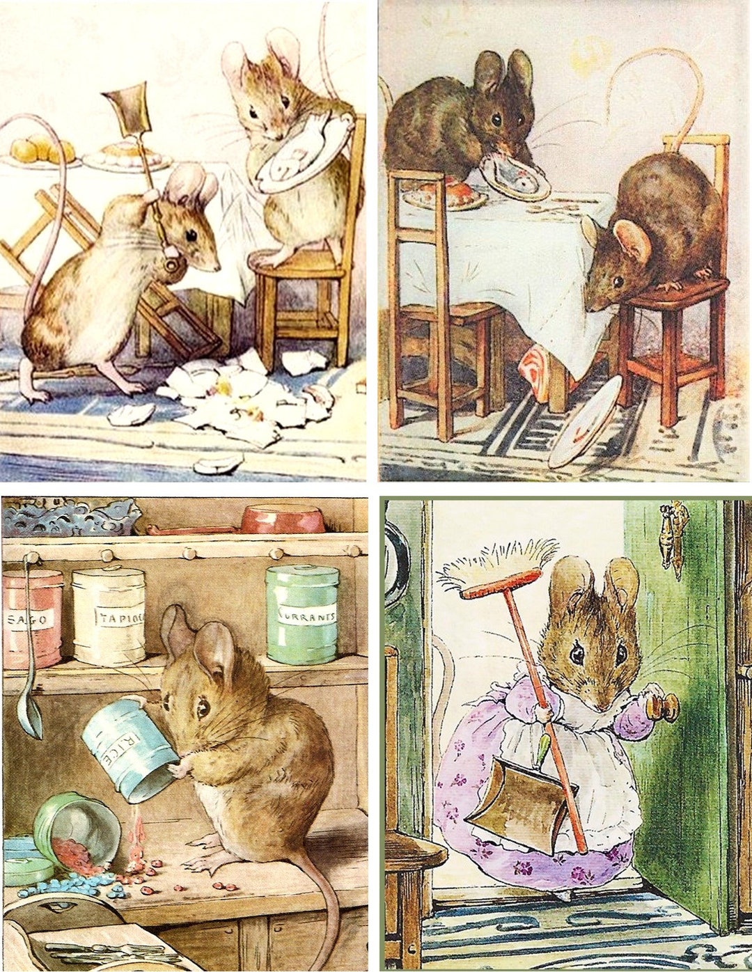8 Beatrix Potter Tales of 2 Bad Mice Vintage Glossy Blank Cards ...