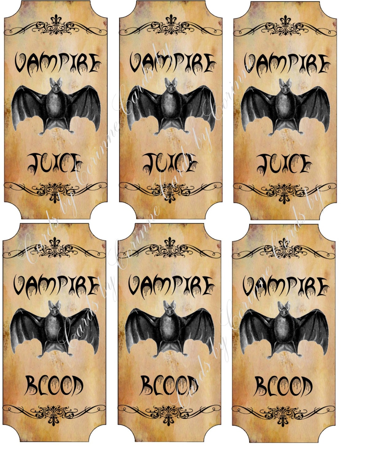 Halloween 6 vampire blood juice bottle label apothecary glossy | Etsy