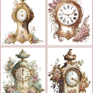 Vintage Victorian Antique French Clocks 8 Glossy Blank Cards With ...