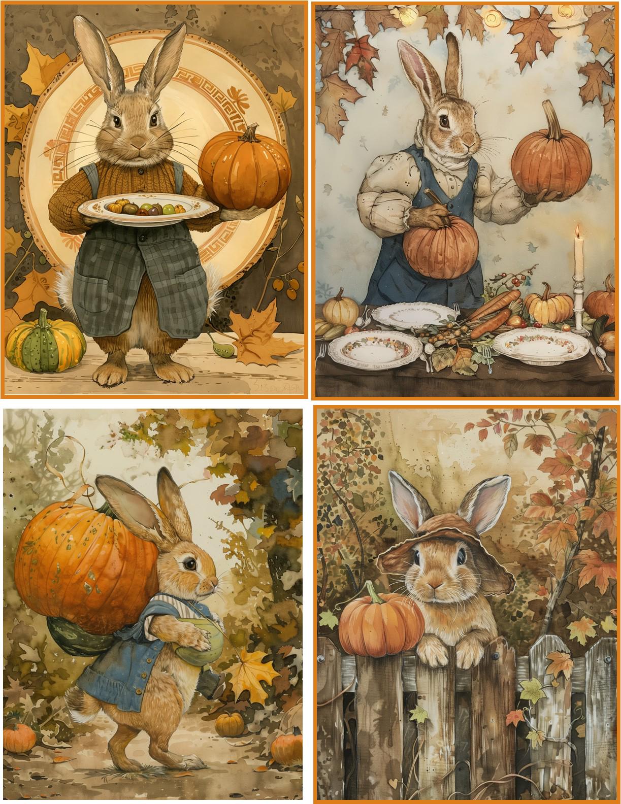 8 Assorted Peter Rabbit Fall Autumn Pumpkins Thanksgiving Glossy Blank ...