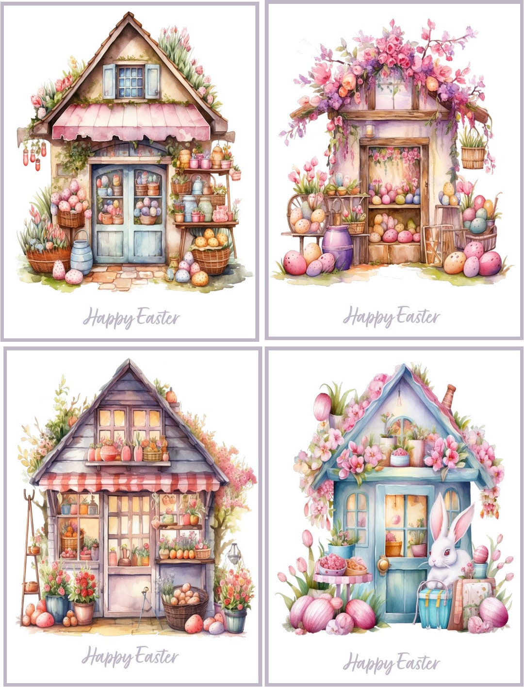 Easter Vintage Victorian Candy Store Eggs Flowers Watercolor 8 Glossy ...