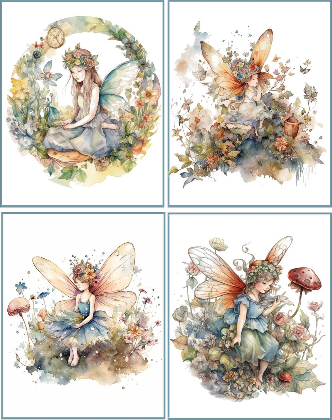 8 Girl Fairy Fairies Vintage Victorian Fantasy Blank Fold Out Note Card ...