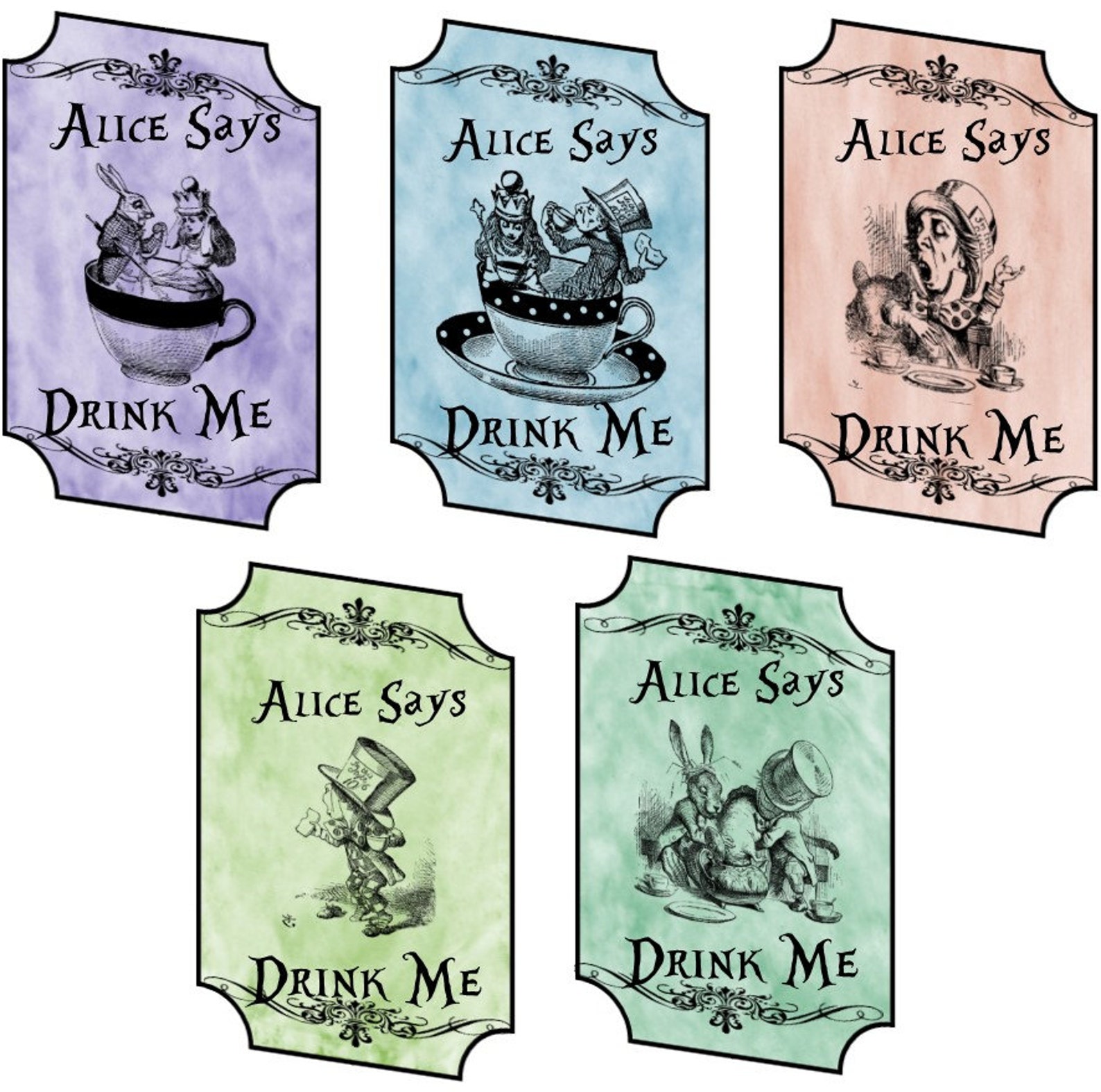 Alice in Wonderland Pastel Drink Me Labels Set of 20 Glossy | Etsy
