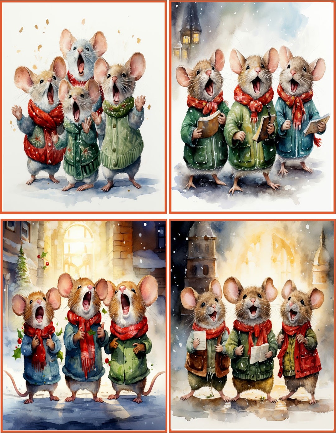 Christmas Holiday Singing Musical Mice Mouse 8 Glossy Blank Cards Red ...
