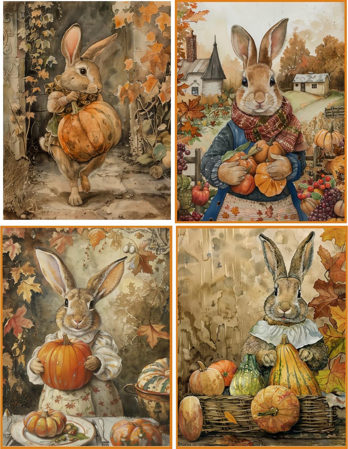 8 Assorted Peter Rabbit Fall Autumn Pumpkins Thanksgiving Glossy Blank ...