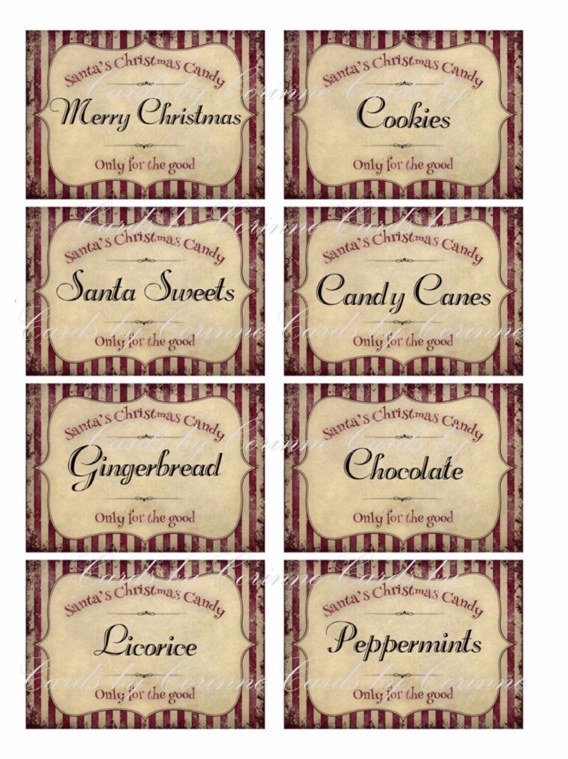 Christmas Vintage Inspired 8 Large Candy Labels Stickers Glossy ...