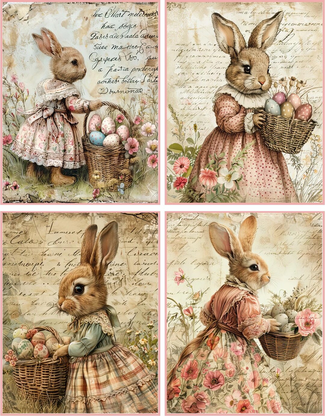 8 Bunny Rabbit Easter Vintage Victorian Easter Eggs Easter Basket Gloss ...