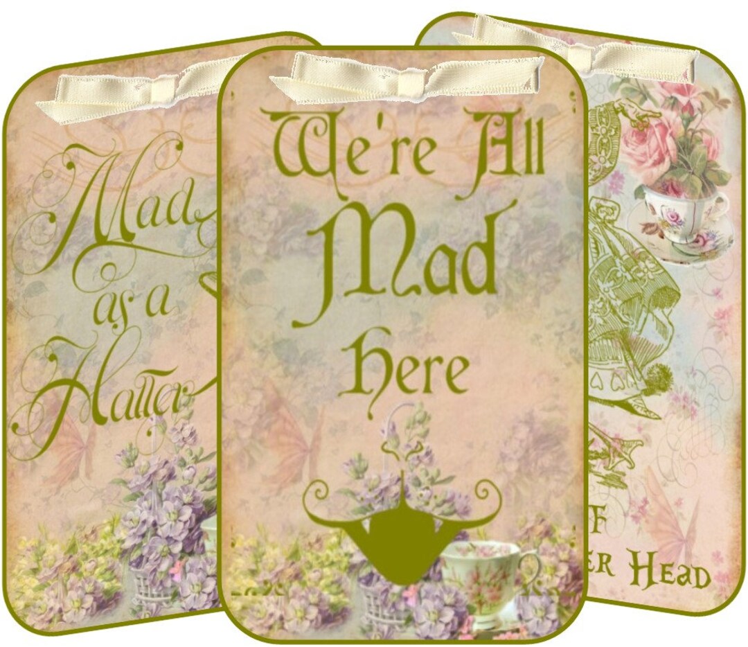 Alice in Wonderland Mad Hatter Table Tent Cards Set of 8 With Silk ...