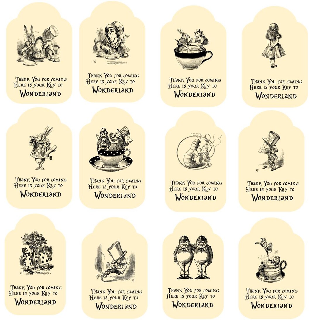 12 Digital Download Alice in Wonderland Party Favors Images on Each Tag ...
