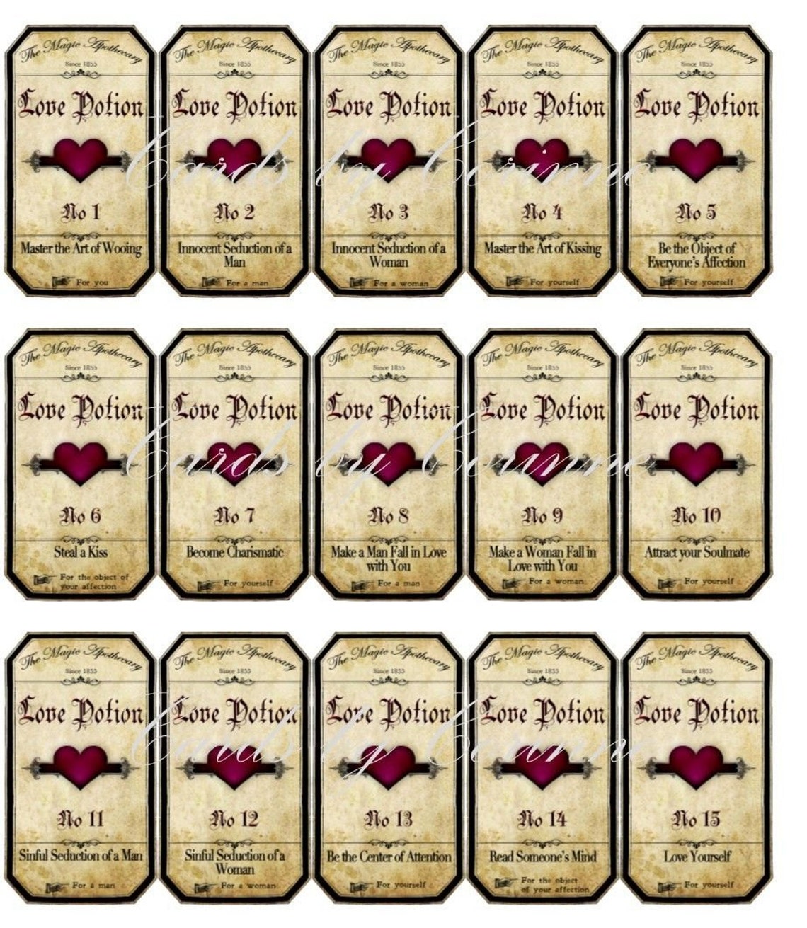 Vintage Inspired 15 Love Potion Bottle Labels Stickers Glossy Laminated ...