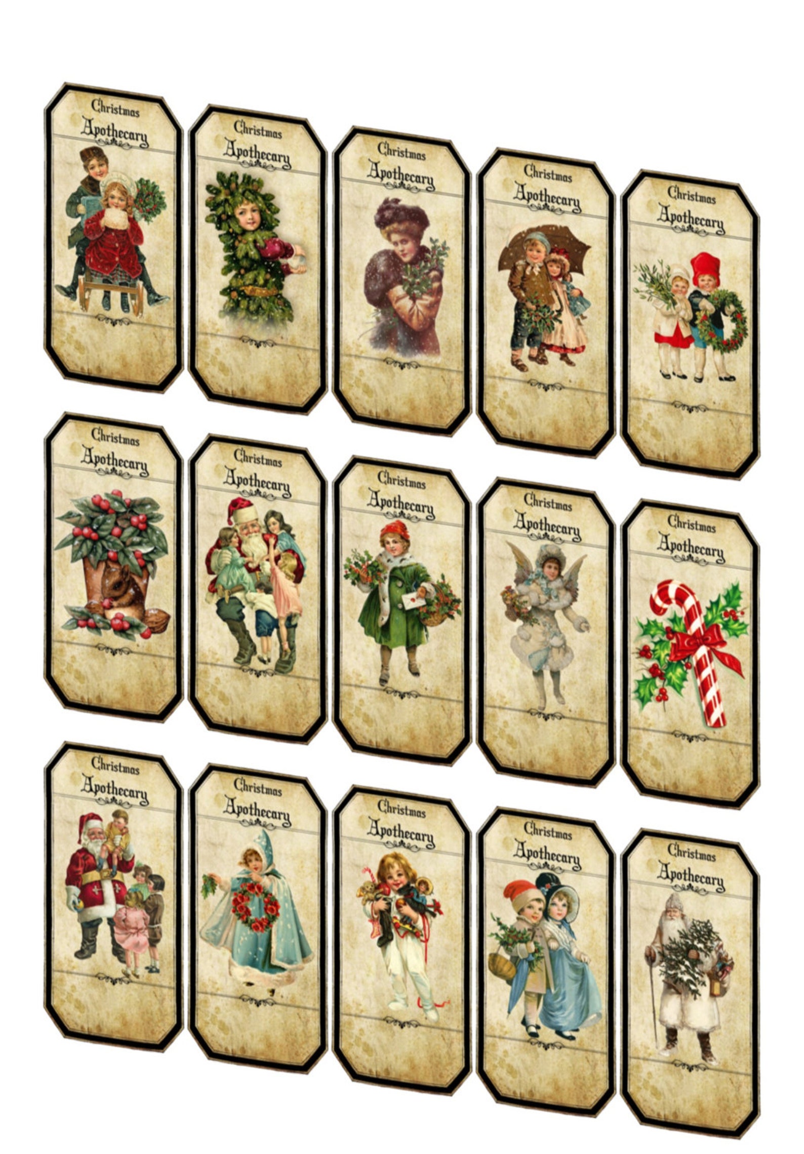 Christmas 15 Apothecary Labels Stickers Glossy Laminated Cut Ready to ...