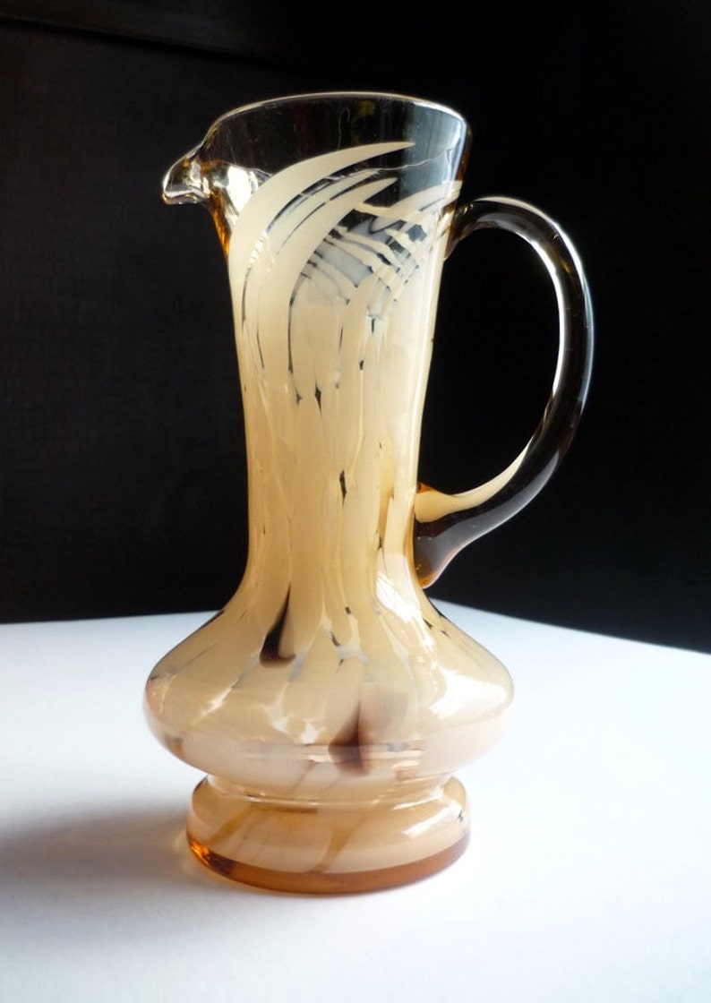 Vintage Art Glass Splatter Pitcher / Pastel Peach Vase / Decoration ...