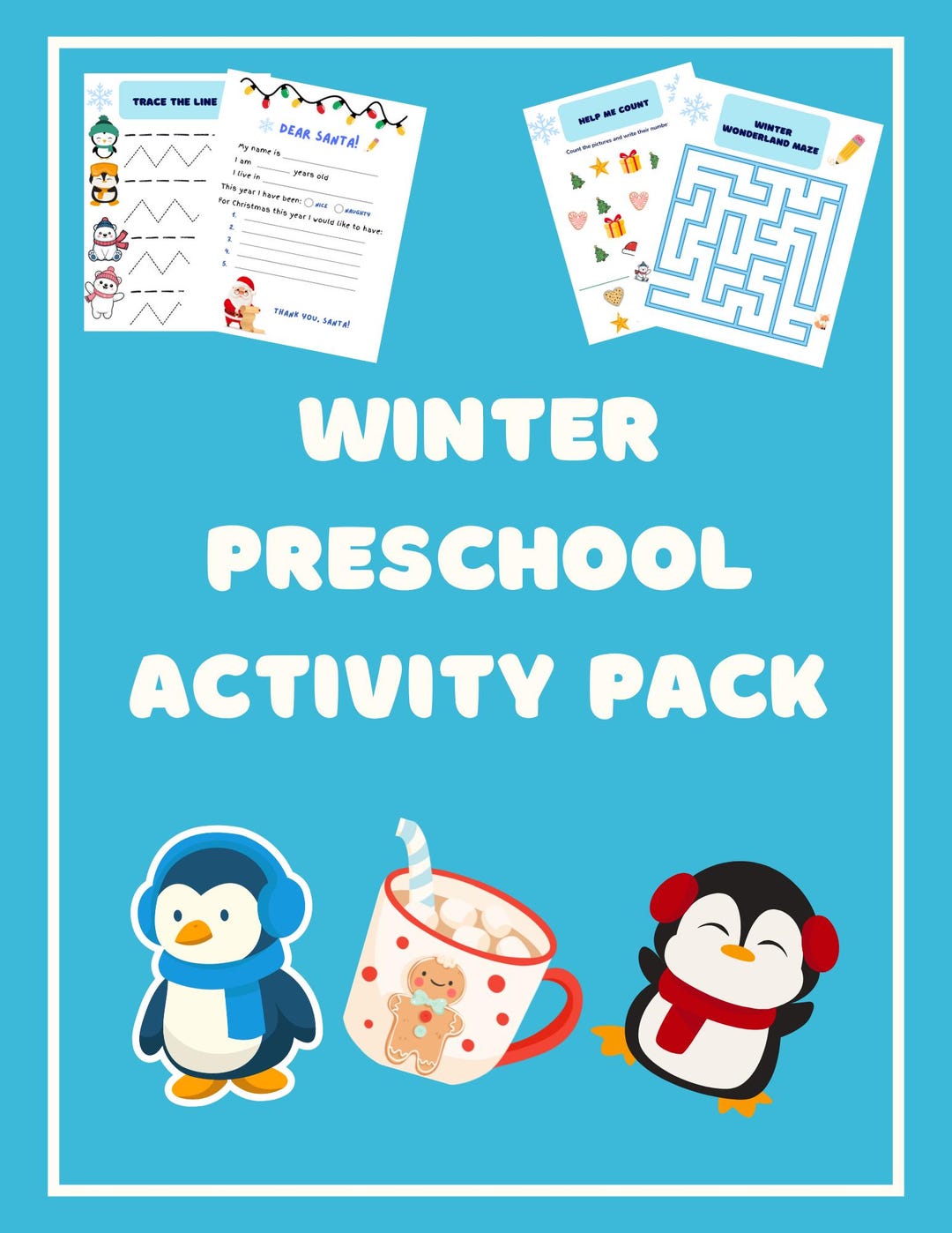 Winter Wonderland Preschool Workbook | Tracing, Counting, Maze, Cutting ...