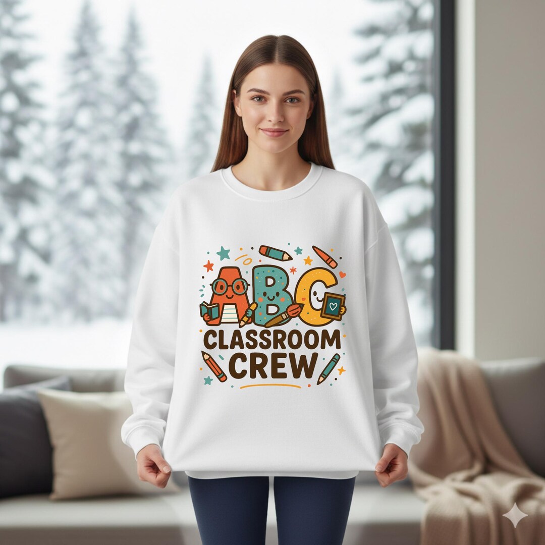 ABC Classroom Crew Teacher Sweatshirt Rainbow Back to School Crewneck ...