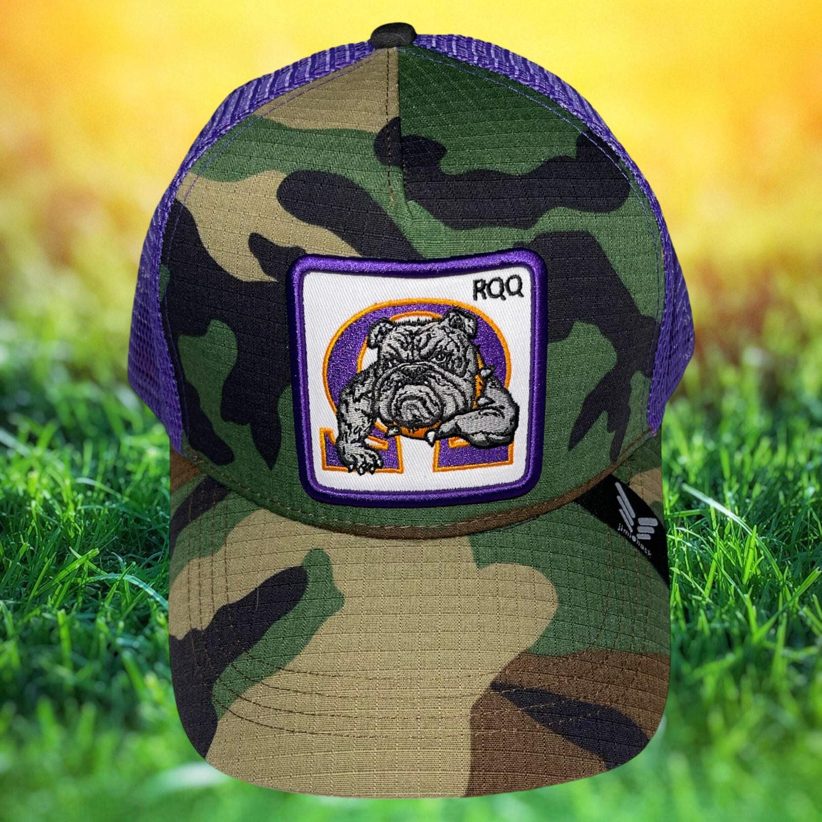 Omega Psi Phi RQQ Camouflage Trucker Hat | Purple Snapback Bulldog ...
