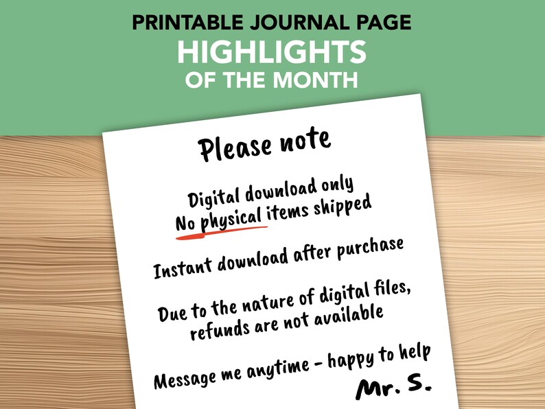 Highlights of the Month Printable | Monthly Memories Journal Page ...