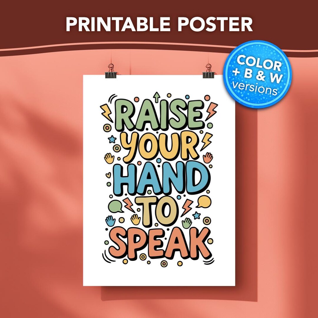Raise Your Hand to Speak Poster | Classroom Expectations Printable ...